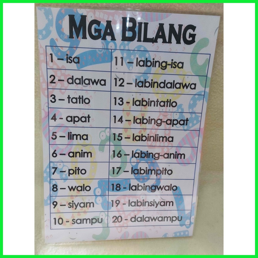 Laminated Chart: Tsart ng Bilang 1-20 A4 Size now Thicker with 250 ...