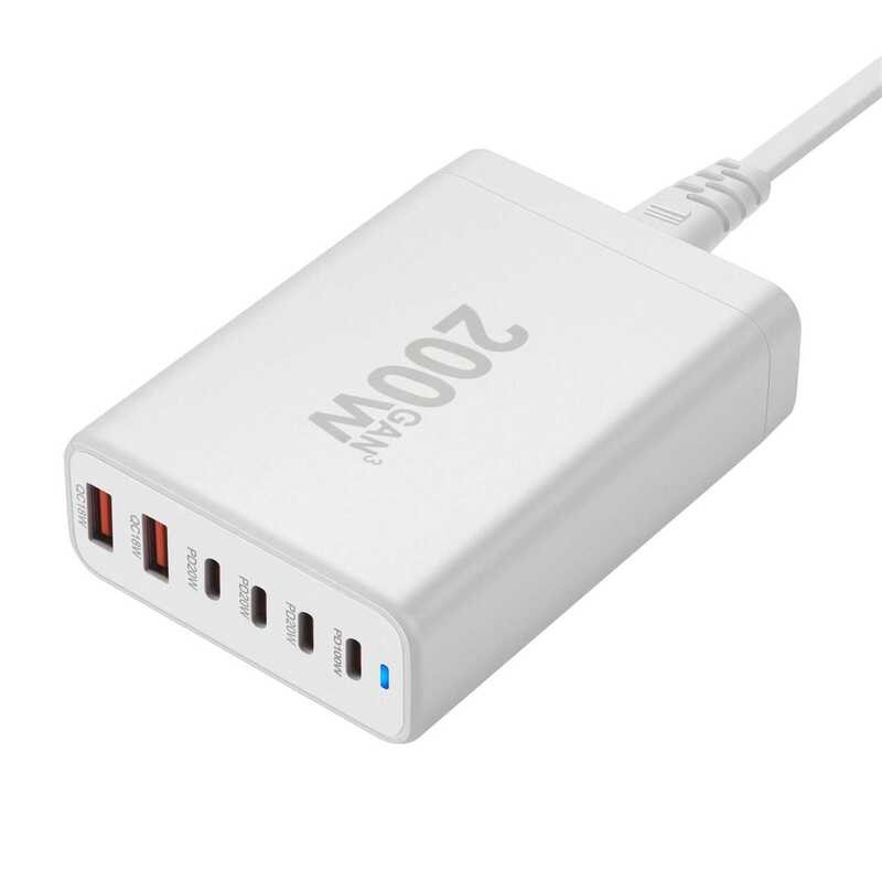 AA New 200W Gan 6 Ports 2Usb+4Pd Power Adapter PD 100W Fast Charger ...