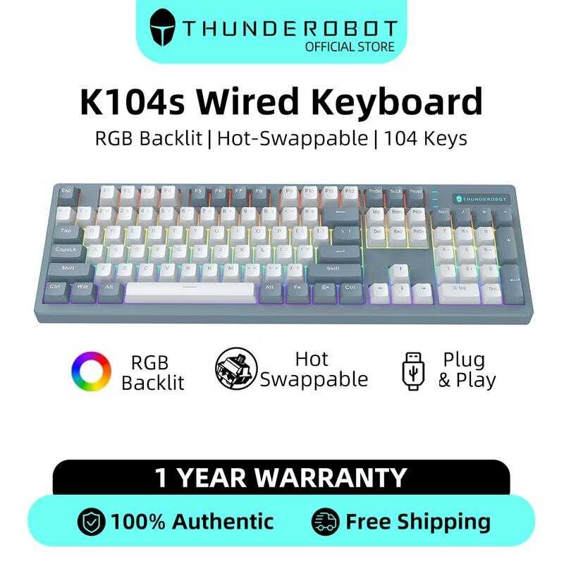 Thunderobot K104s Mechanical Keyboard 104 Keys Wired Gaming RGB ...
