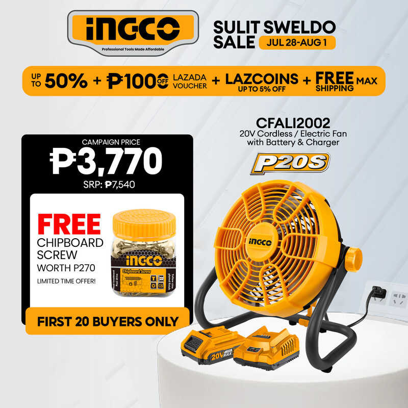 Ingco 20V Lithium-Ion Cordless / Electric Fan na may Battery & Charger ...