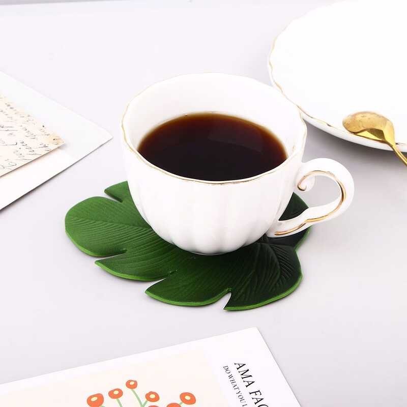 6Pcs Tropical Artificial Palm Leaves EVA Bowl Pad Coffee Cup Mats Drink Coasters Hawaii Them ...