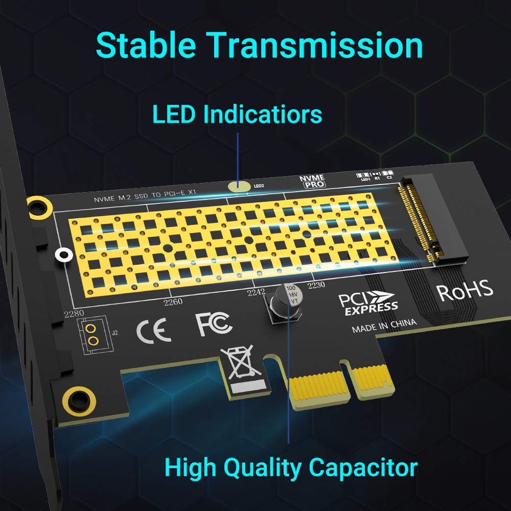 JEYI M.2 NVME SSD to PCIe 4.0 x1 Adapter Card, 2280 SSD PCIE X1 Expansion Card for Desktop PC ...