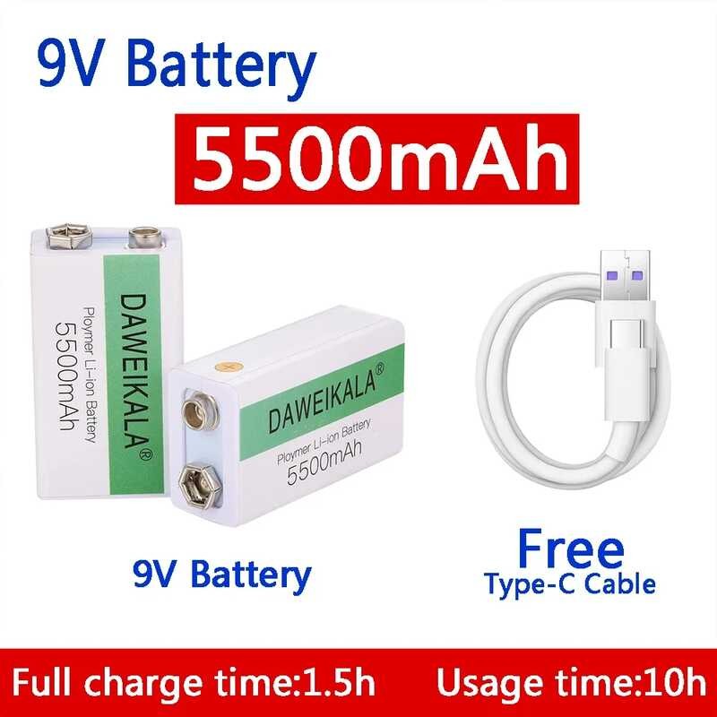 9V 5500Mah 9V Battery Li-Ion Rechargeable Battery Micro USB Battery 9V ...