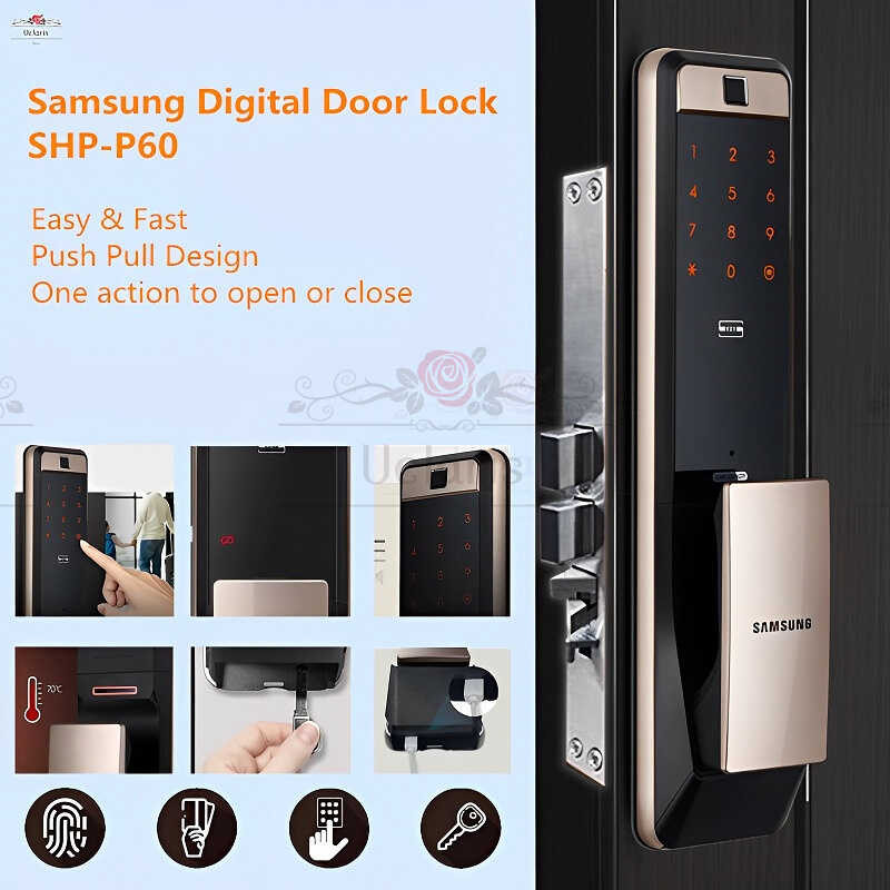 Samsung Smart Digital Fingerprint Lock Shp-P60 Home Automatic Push Pull Handle Anti-Theft Door ...