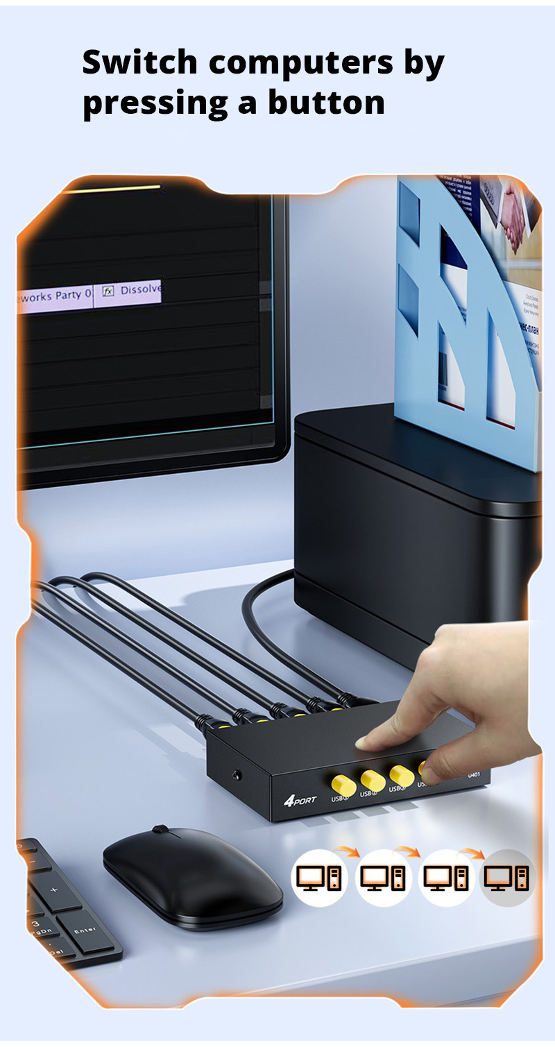 USB Print Sharer Switch 4 In 1 Out USB Auto Printer Sharer Splitter For ...