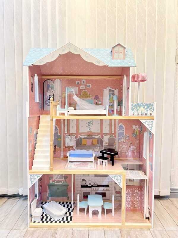 Toy Wooden Dollhouse Wooden Dollhouse Playhouse For Dolls Nordic Gray ...