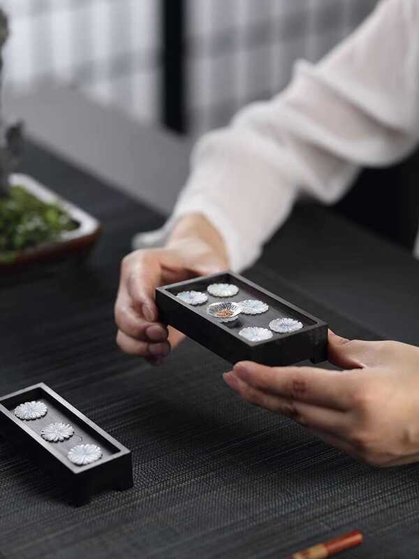Wu Ya Tang Ebony Mica Piece Japanese Silver Leaf Stand Fireproof Holder ...