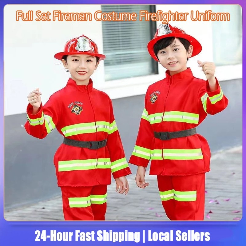 Full set Fireman Costume Firefighter Career Uniform for Kids Boy Girl ...