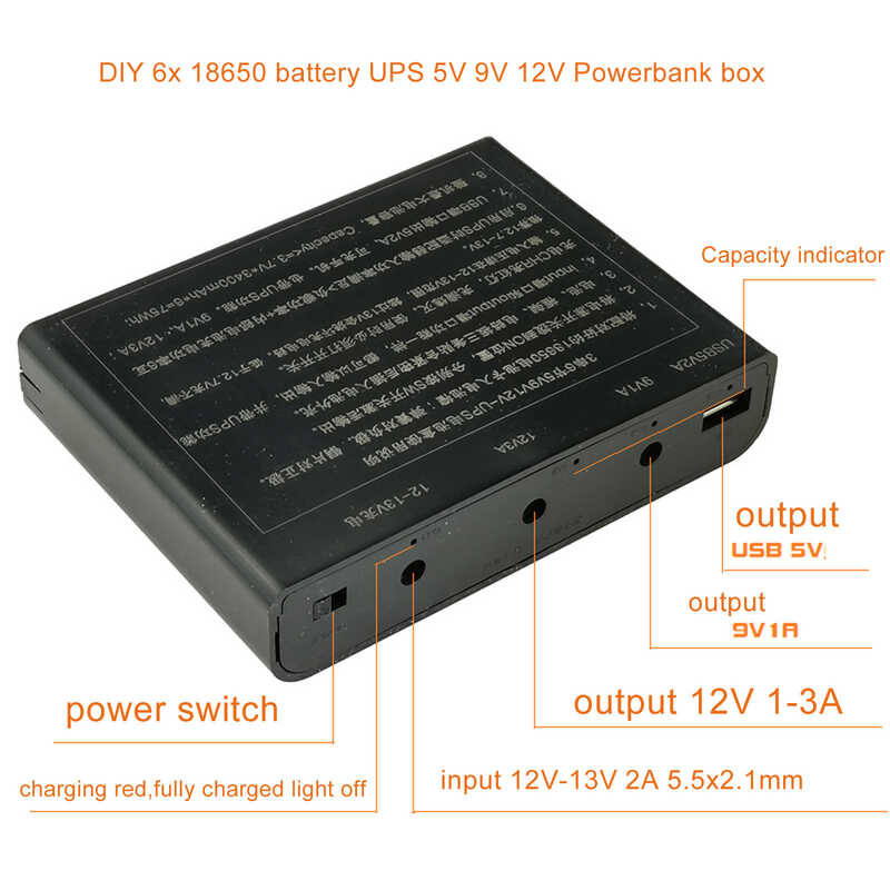 18650 DIY Battery 5V USB + 9V 12V 5.5X2.1Mm UPS Power Supply Box For ...