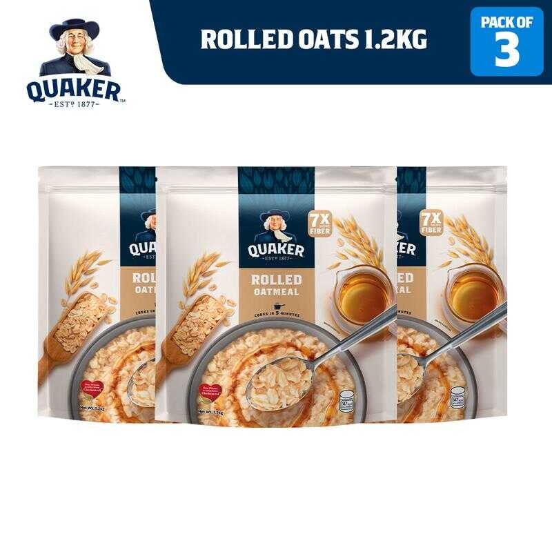 Quaker Rolled Oats 1.2kg (Pack of 3) Breakfast Instant Muesli Oatmeal Muesli Oatmeal Milk Food 6 ...