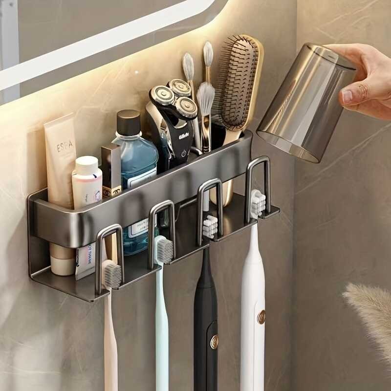 ☯ 2/3/4 Tasa Sipilyo Na Naka-Mount Sa Pader Aluminium Pindutan Ng ...