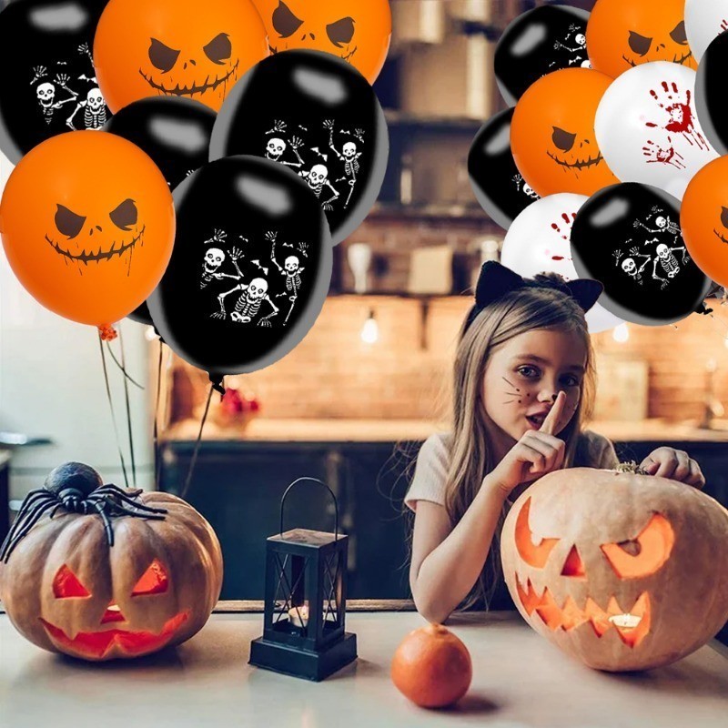 12Pcs Halloween Home Decorative Balloons - Blood Palm Skeleton Ghost ...
