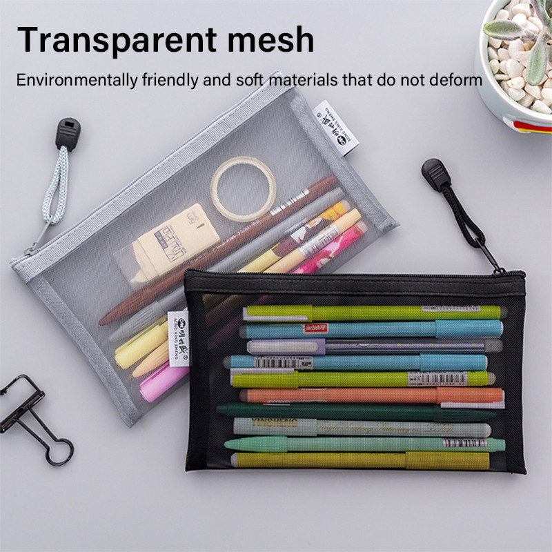 Stationary Mesh Pen Bag Nylon Pencil Bag Pencil Case Mesh Pen Case Pouch Pencil Pouch | Shopee ...