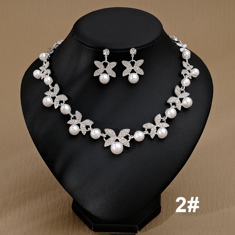 Rhinestone Crystal Pearl Jewelry Sets Wedding Bride Necklace Earrings ...