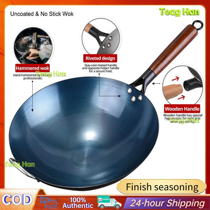 Seasoned Full Carbon Steel Pan (Heavy Duty) Fudong Wok Kawali 32Cm 36Cm 38Cm 40Cm | Shopee ...