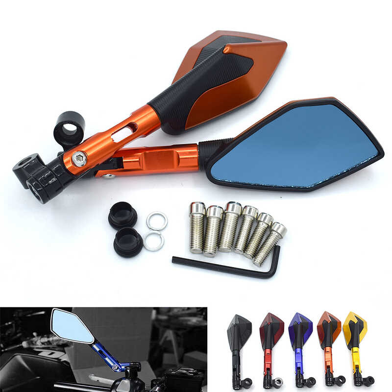 Universal Motorcycle Rearview Mirror Blue Glass N Aluminum For KTM 200 ...