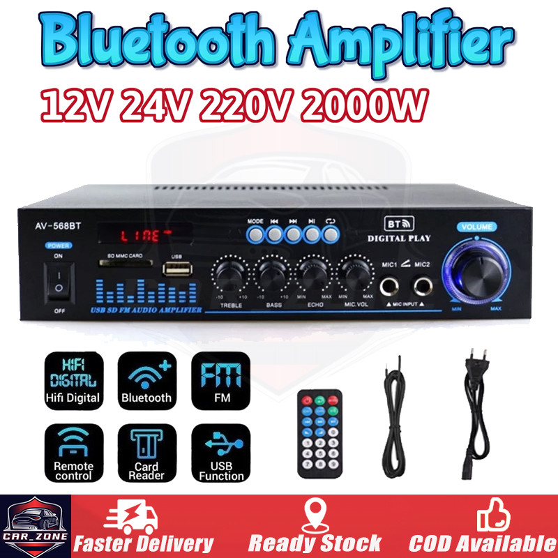 【COD】12V 220V 2000W 2-channel D-level HIFI Bluetooth 5.0 power amplifier car/MP3 player with ...
