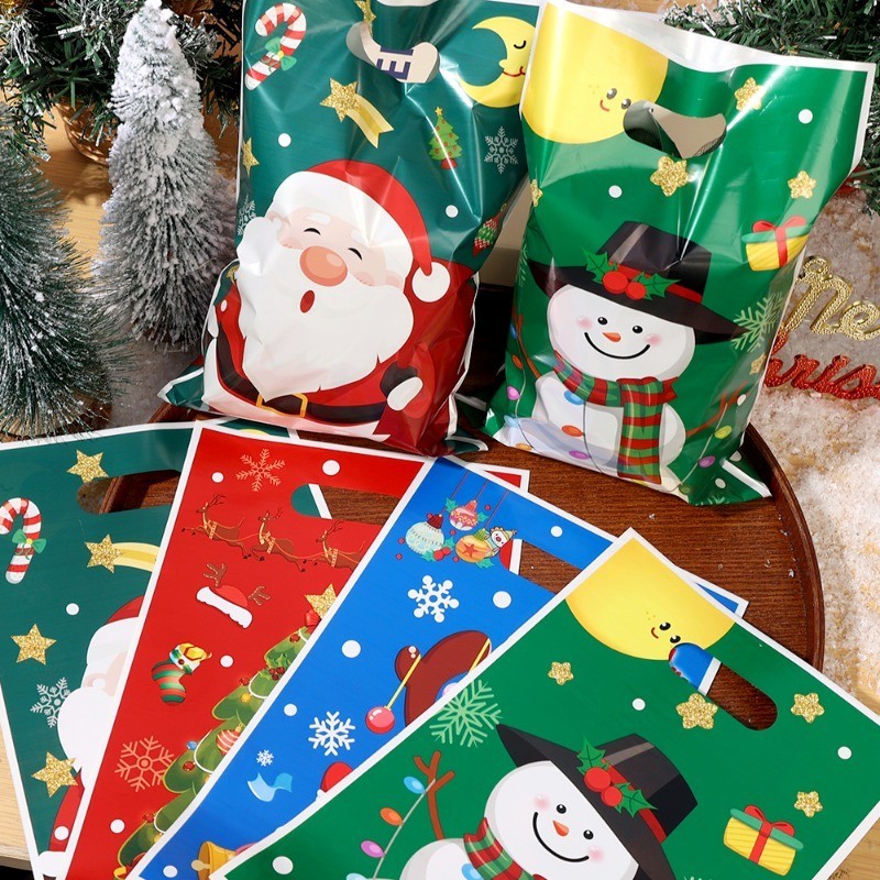 50Pcs/Set Merry Christmas Plastic Gift Bags - Cartoon Santa Claus ...
