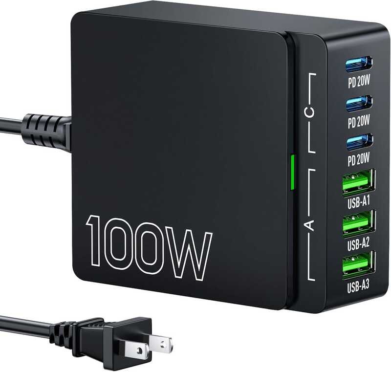 charging Charger block station: 100W 6-port GaN fast charging brick hub ...