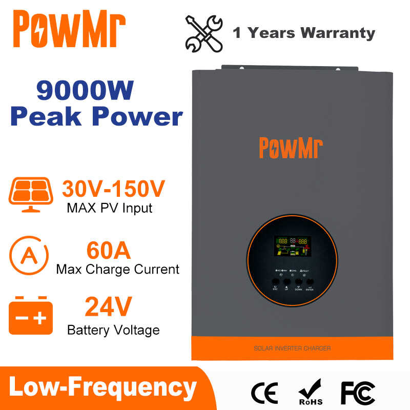 Powmr 3Kw 々 Low Frequency 24V 110V 220V Hybrid Inverter 9000W Peak ...