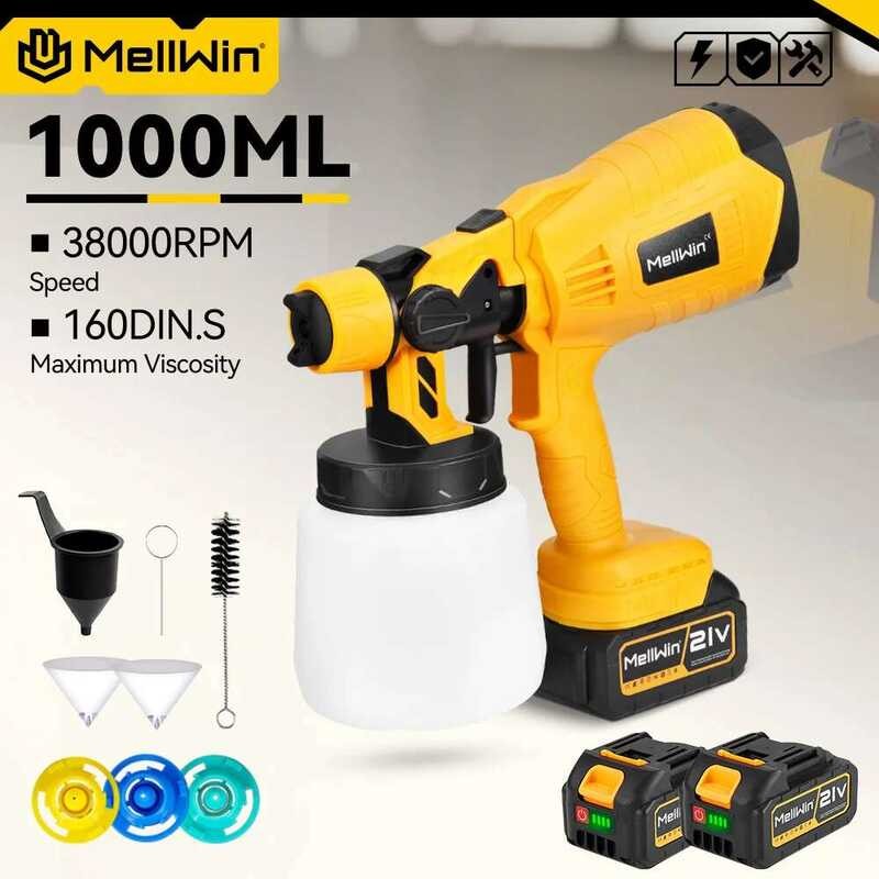 X MELLWIN 1000Ml Electric Portable Cordless Paint HVLP Car Furniture ...
