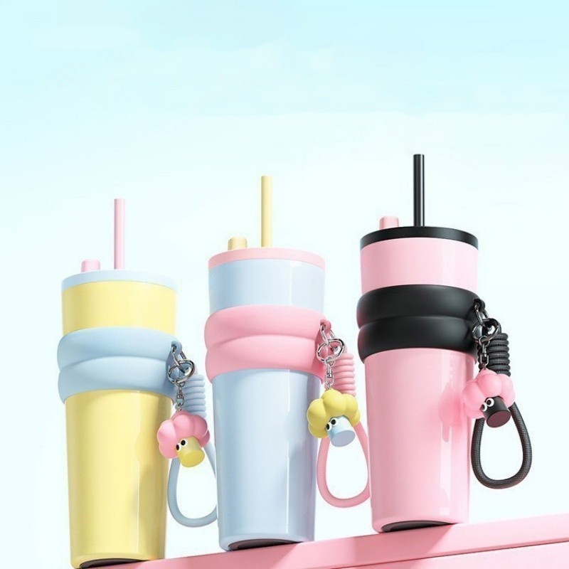 【COD】710ML Stainless Steel Insulated Mug With Handheld Insulation Or Cooling Vacuum Straw Cups ...