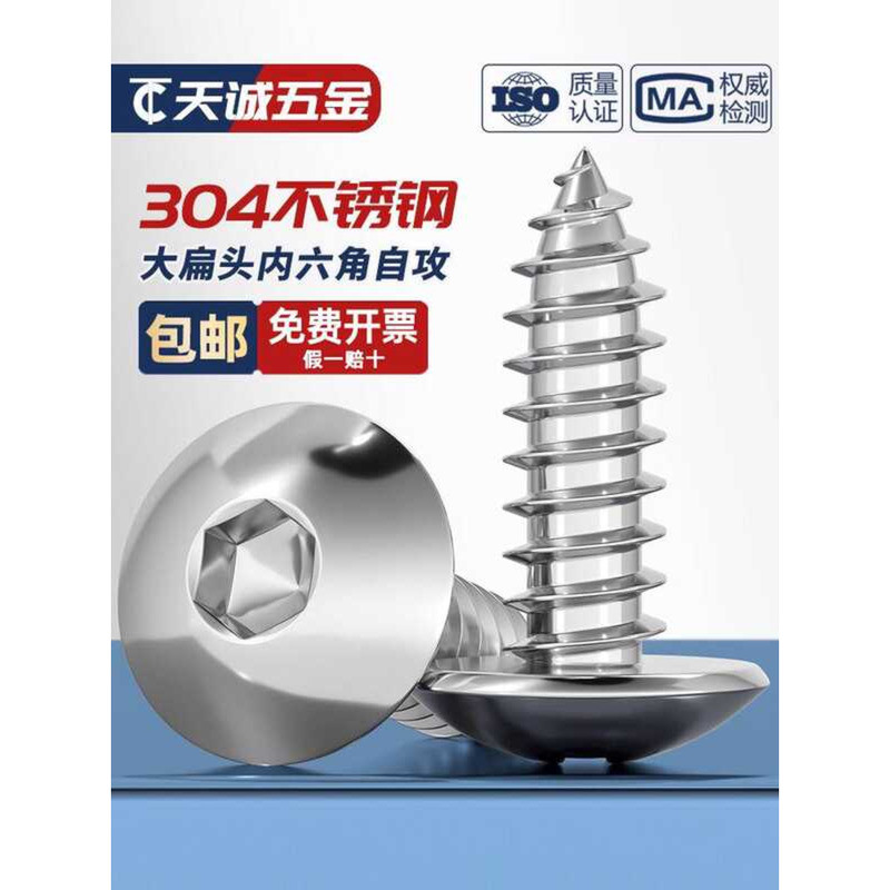 LY 304 Stainless Steel Large Flat Head Hex Socket Self-Tap g Screws ...