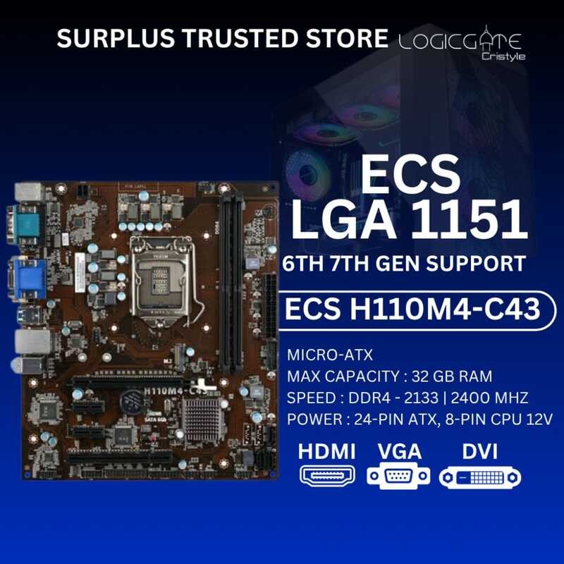 ECS / LG H110m Motherboard Support 6Th And 7Th GEN Intel Processor LGA ...