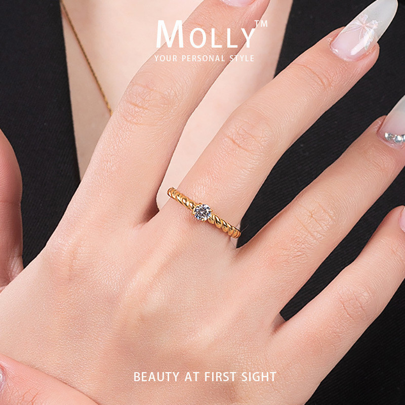 Stainless Steel Twisted Pattern Zirconia Stone Ring for Women Non ...
