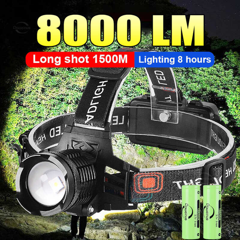 8000Lm LED Powerful Headlamp Headlight White Laser Rechargeable ...