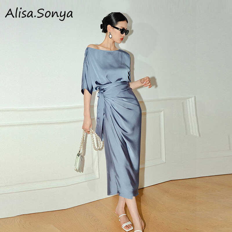 Alisa. Sonya Shoulder Sleeves Lace-Up At Slip Plain Casual Raglan ...