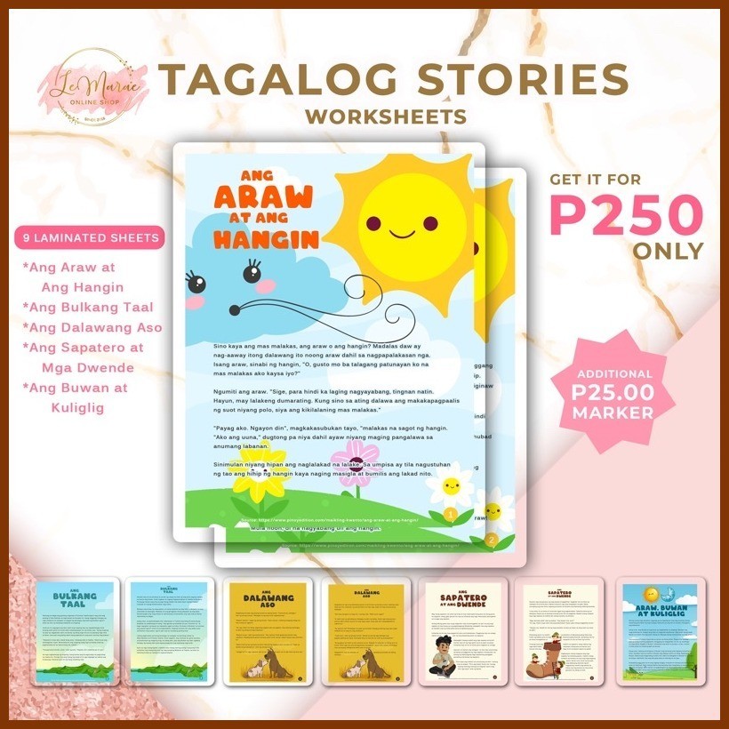 ⊙ ⏢ TAGALOG STORIES MAIKLING KWENTO WORKSHEETS Laminated Educational ...