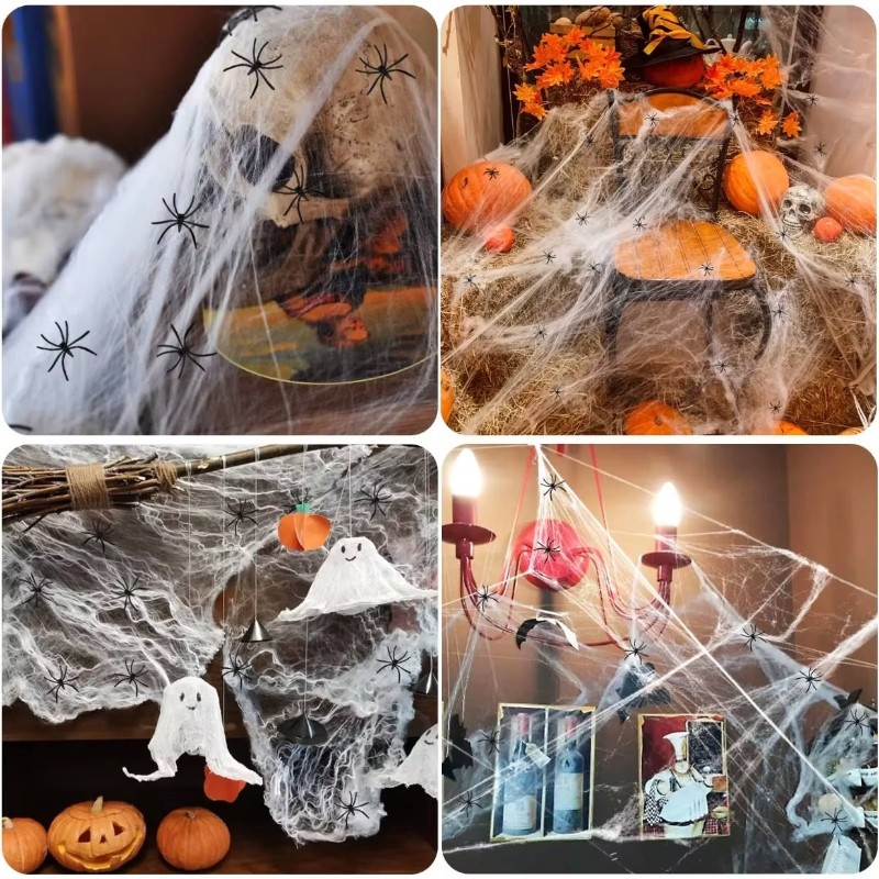 Super Stretchy Cobweb Artificial Spider Web Halloween Decoration Scary ...