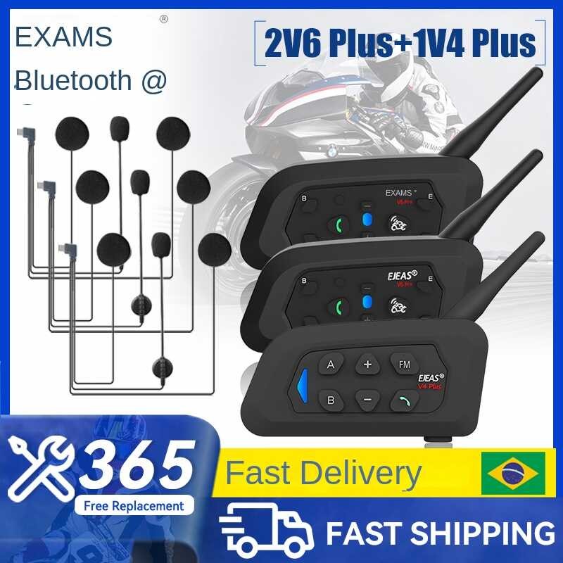 V4 EJEAS Plus+2Pcs V6 PRO 3 Riders Motorcycle Intercom Helmet Bluetooth Walkie Talkie Headset ...