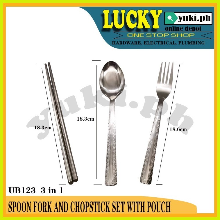 UB-123 UNIBEST STAINLESS STEEL 3 IN 1 (SPOON FORK AND CHOPSTICK SET W ...