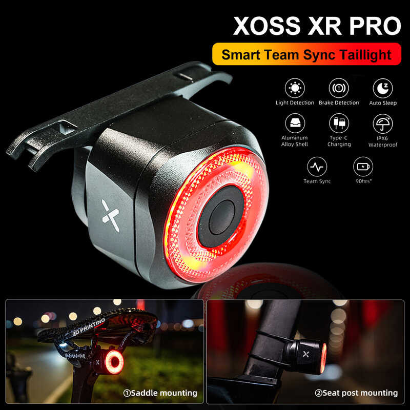 XOSS XR Pro Tail Light Automatic Brake Sensing Team Sync Bicycle Rear ...
