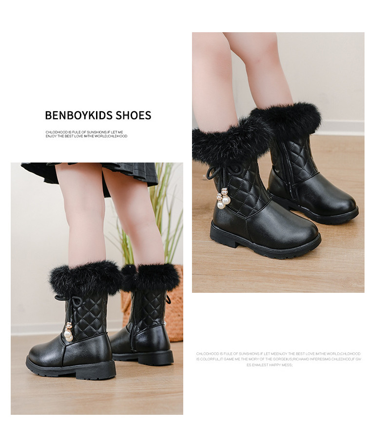 Girls Princess Boots Warm Shoes for Winter Kids Long Boots with Fur ...