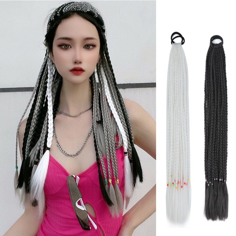 Synthetic 24inch Long Colored Box Braids Hair Ponytail Wig With Rubber ...