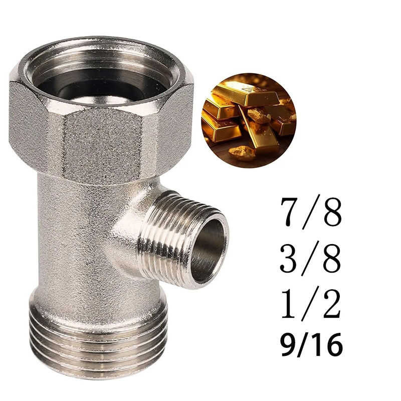 3 Way T Valve Adapter Connector Copper Brass 3/8 1/2 9/16 7/8 For ...