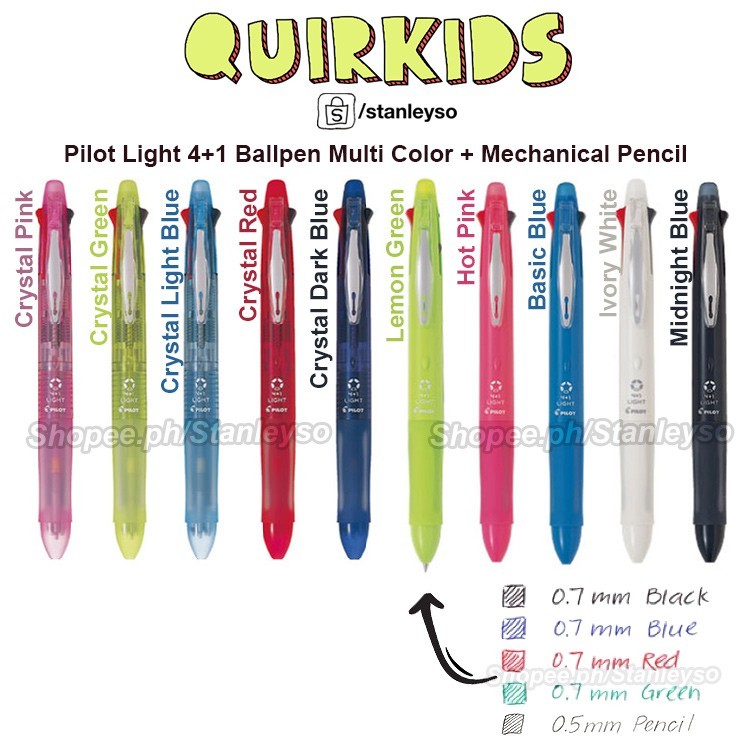 Pilot Light 4+1 Ballpoint Multi Pen 4 Color 0.7 mm + 0.5 mm Pencil ...