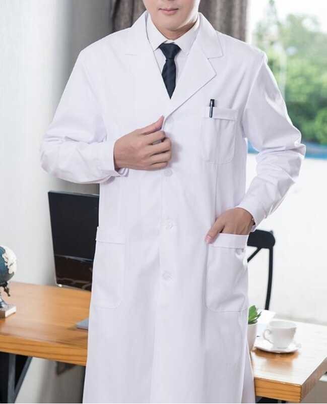 Uniform Doctor Men White Lab Coat Gown Spring Long Robe Hospital Work ...