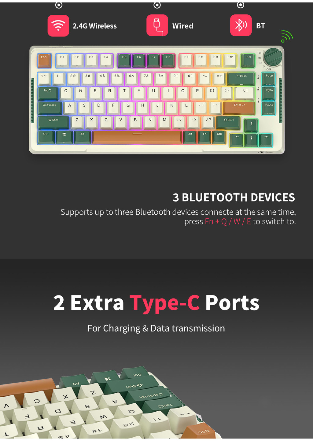 RK H81 Time Machine Color Matching Royal Kludge 81 Key Three Mode Structure Keyboard Rgb Cable 2 ...