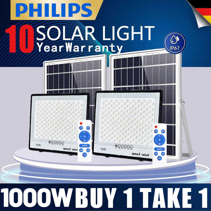 COD 2024 PHILIPS 1000W Solar Lights Led Outdoor Flood Light Street Lamp ...