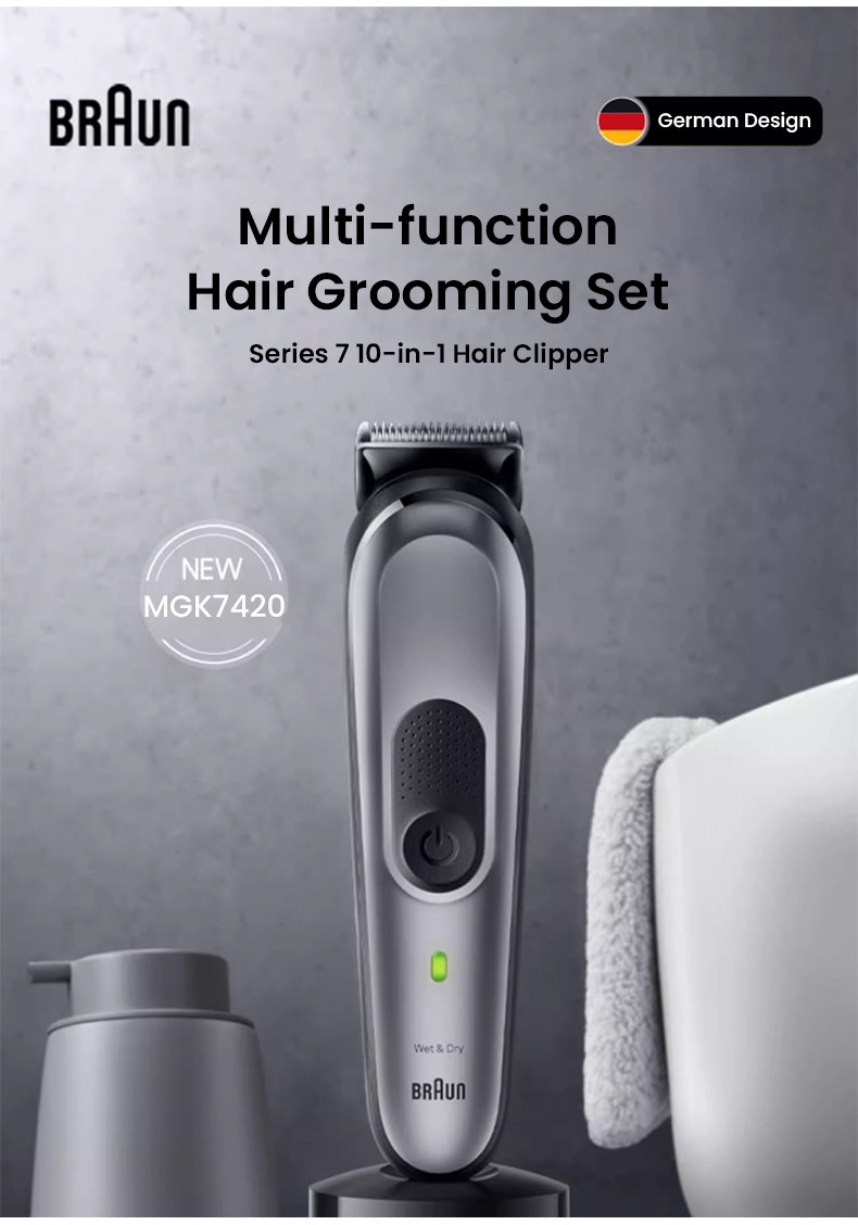 Braun MGK7420 Series 7 10-in-1 Styling Kit Shave & Trim Hair Clipper Nose & Ear Trimmer Razor ...