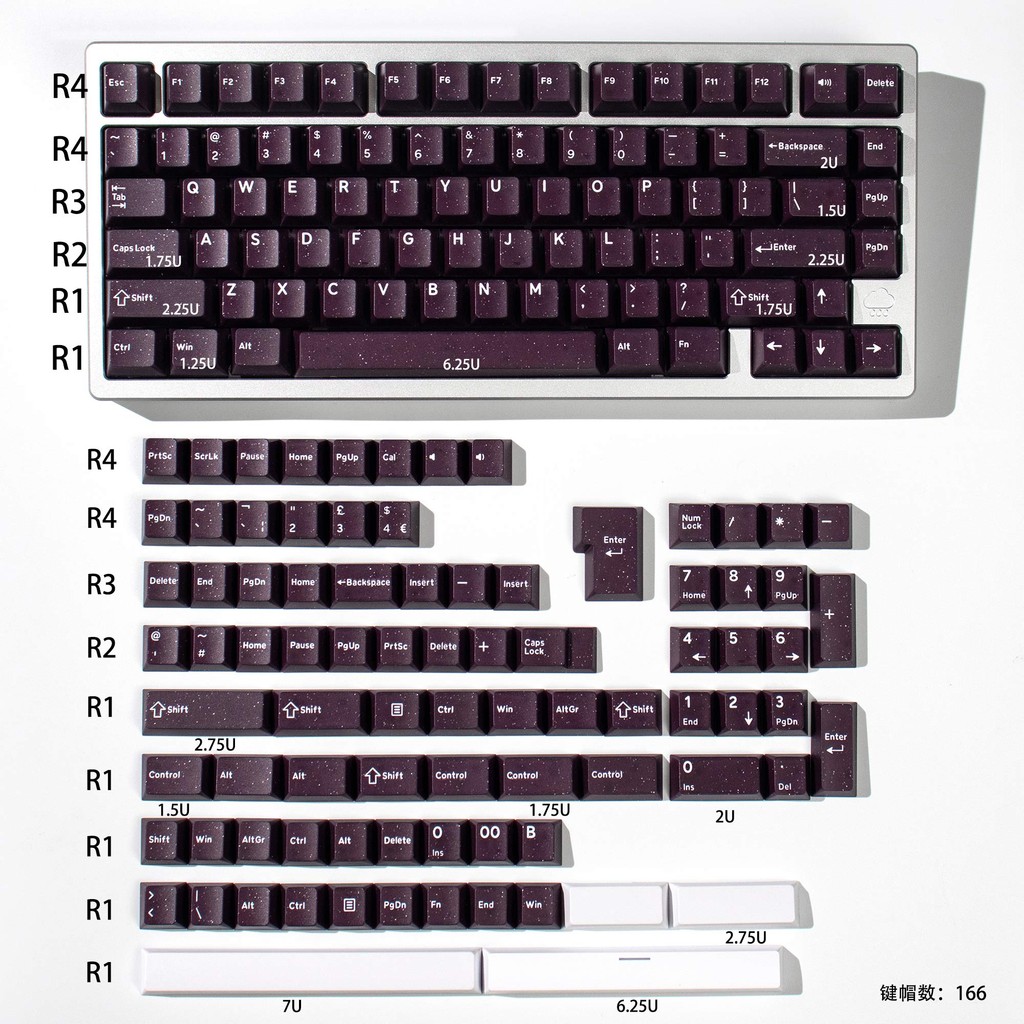 Vior Glitter Purple Translucent Keycaps PBT Double shot Keycaps set for ...