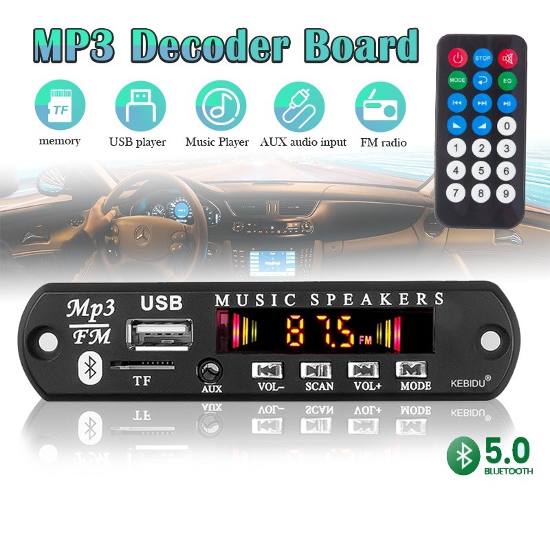 Car Decoder Board Bluetooth 5.0 MP3 WMA Audio Board 9V 12V USB TF FM ...