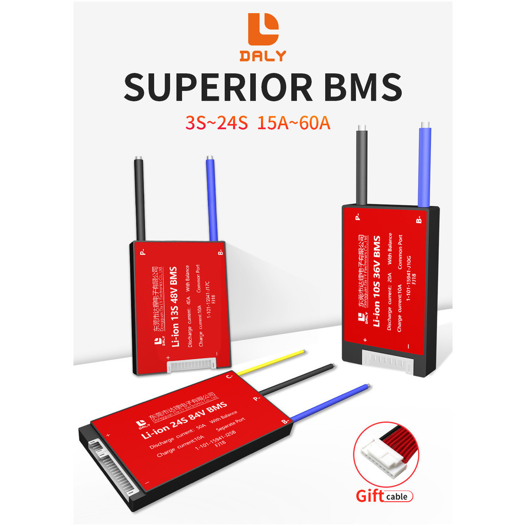 DALY Lifepo4 BMS With Balance 12V 24V 36V 48V 60V 72V 15A 20A 30A 40A 50A 60A 18650 Li-Ion ...