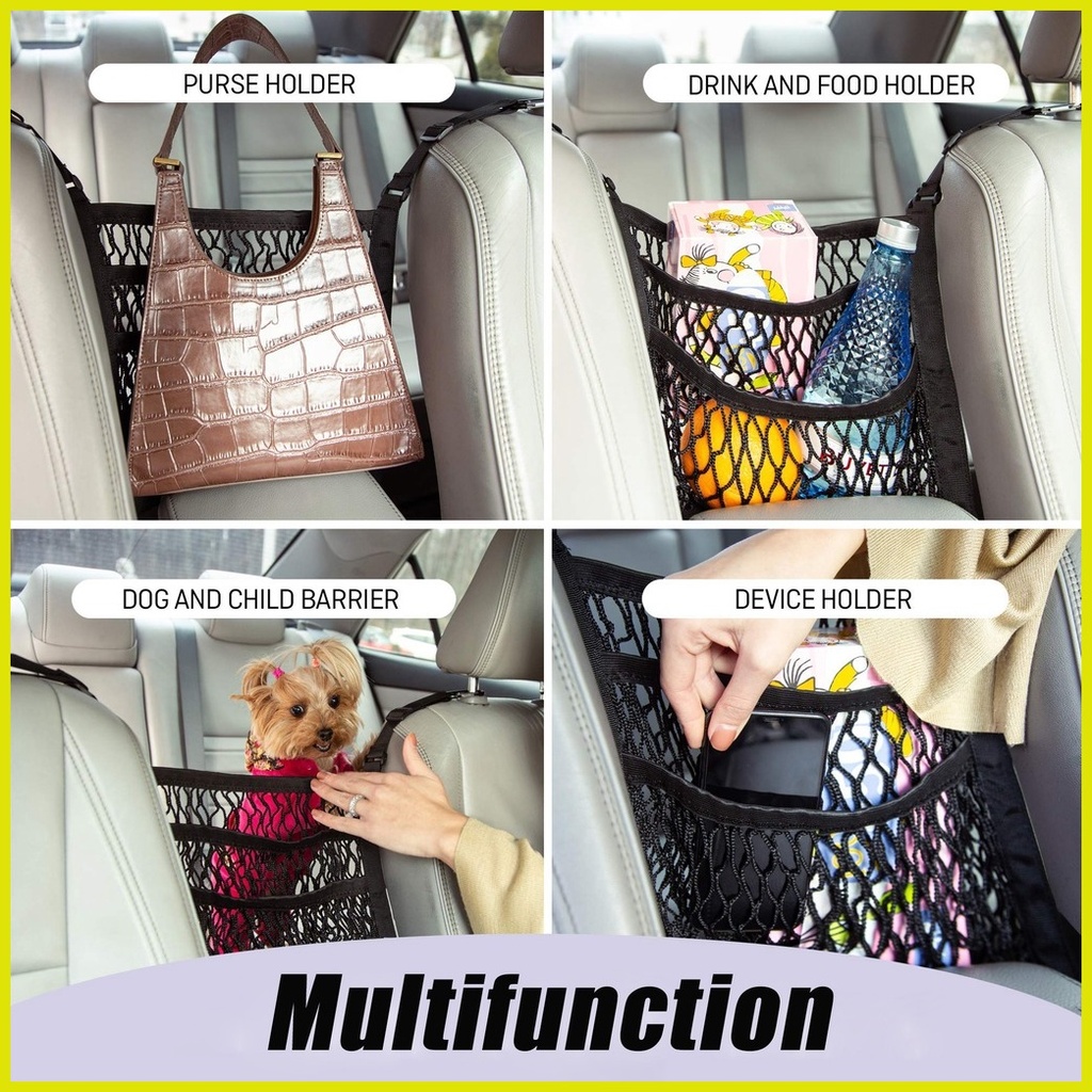 ۞ Carguard Car Net Bag Organizer 3 Layer Holder Barrier of Backseat Pet ...