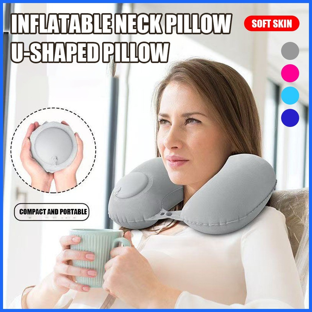 U Shaped Travel Pillow Inflatable Travel Pillow Press Pump Pillow Neck ...