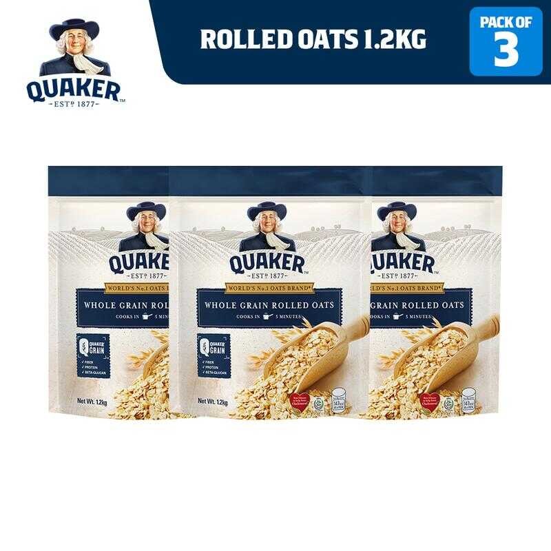 Quaker Rolled Oats 1.2Kg (Pack Of 3) Breakfast Instant Muesli Oatmeal ...